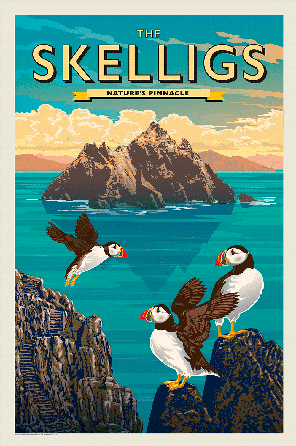 Skelligs Nature's Pinnacle Retro Travel Poster of Ireland – The Canvas Works